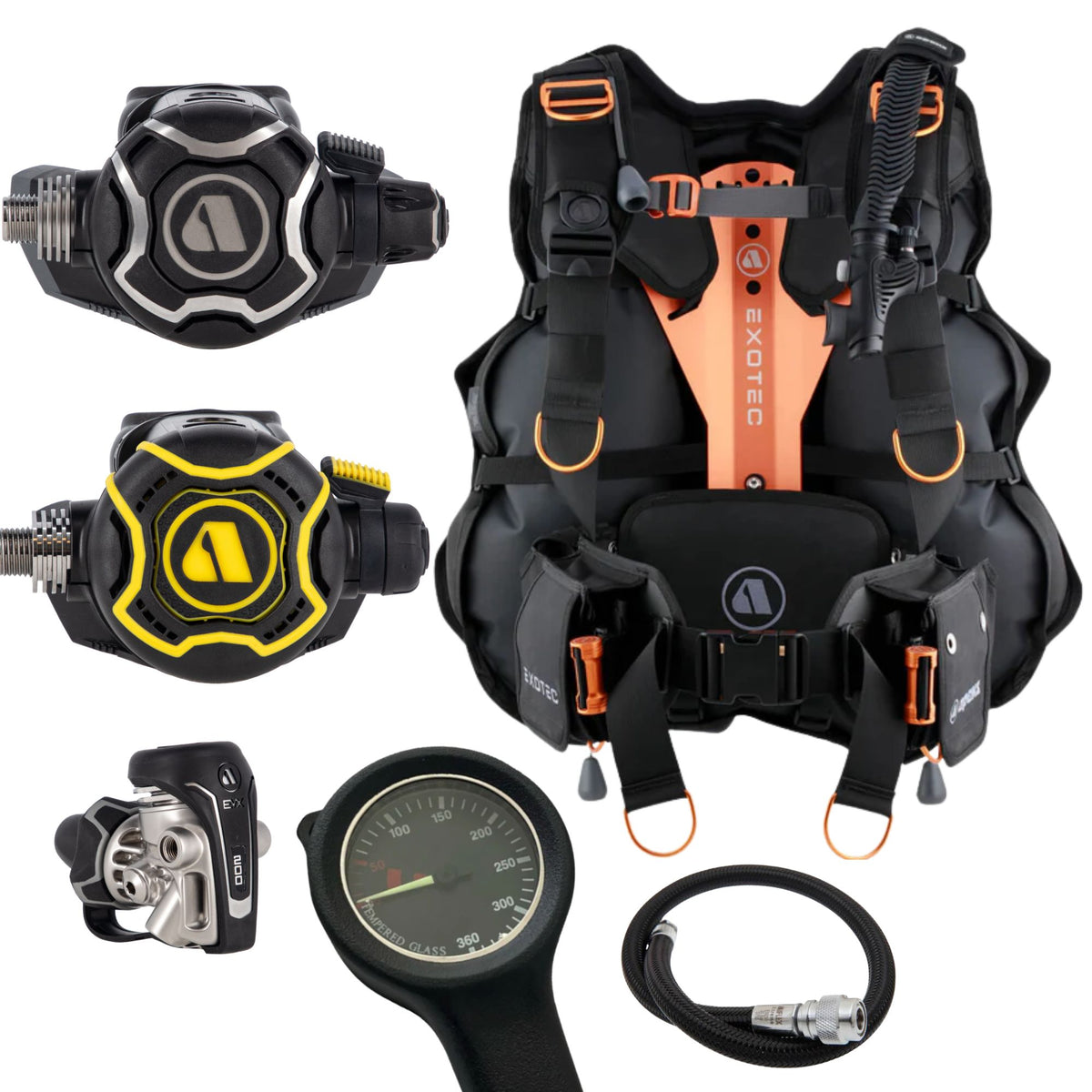Apeks Ultimate EVX200 Regulator, Exotec BCD, Gauge & Hose Dive Package ...