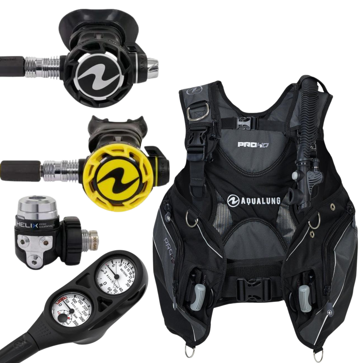 Aqualung Helix Stage 4 Regulator Set and Aqualung Pro HD BCD Dive ...