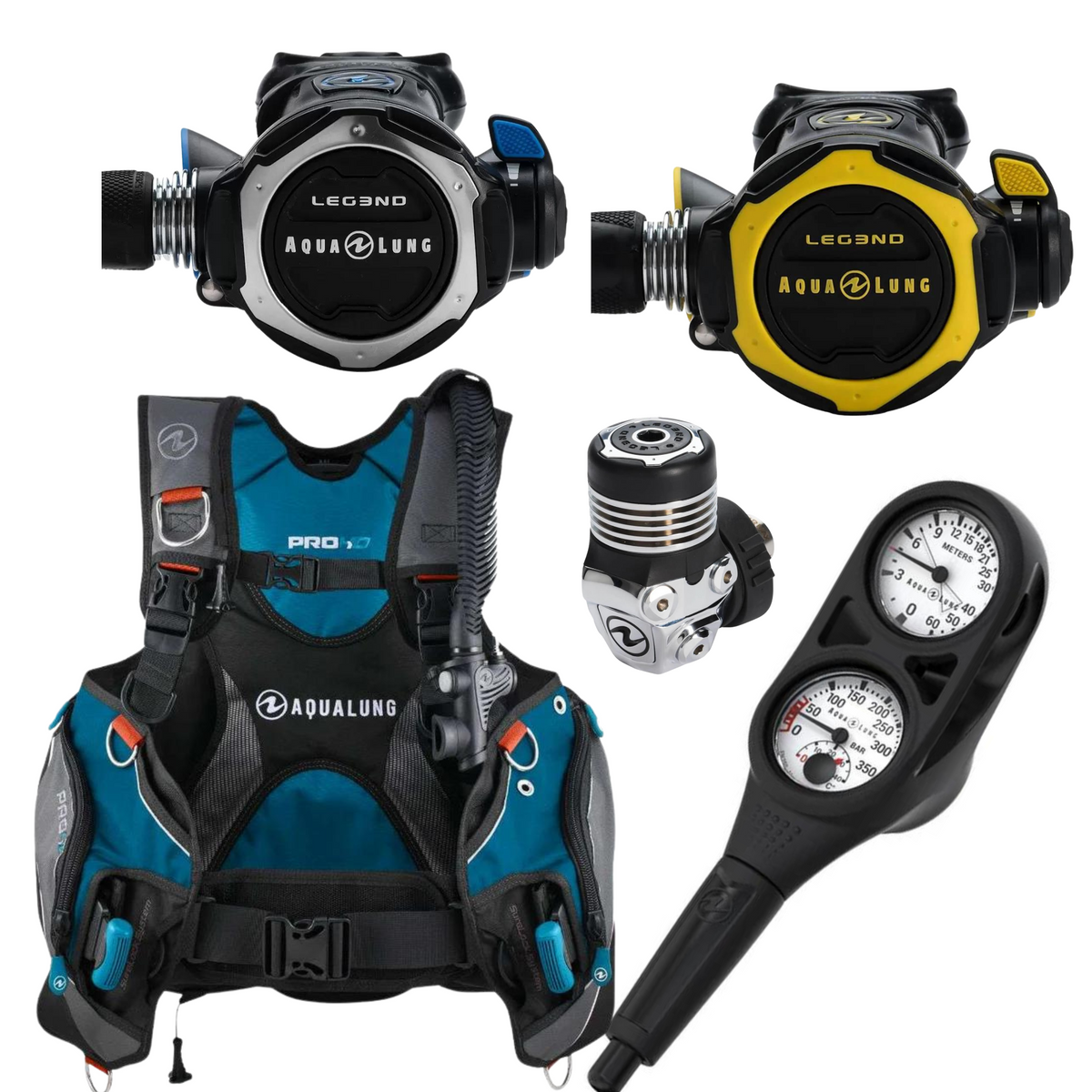 Aqualung Leg3nd Stage 4 Regulator Set and Aqualung Pro HD BCD Dive ...