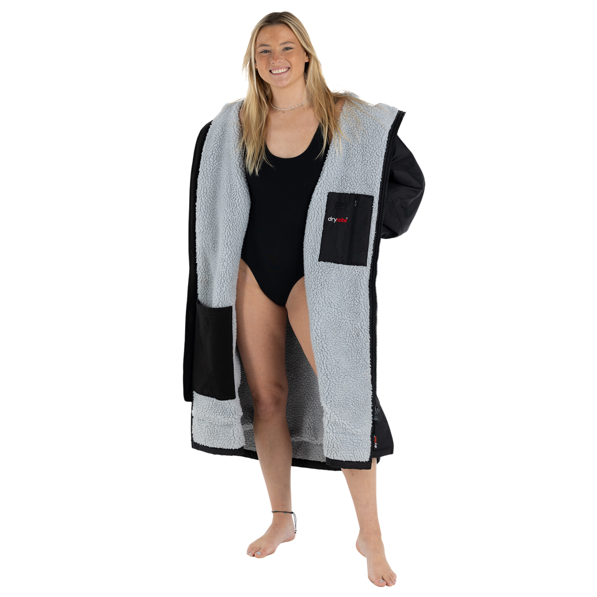 Dryrobe® Advance Long Sleeve Changing Robe for Adults - Black / Grey ...