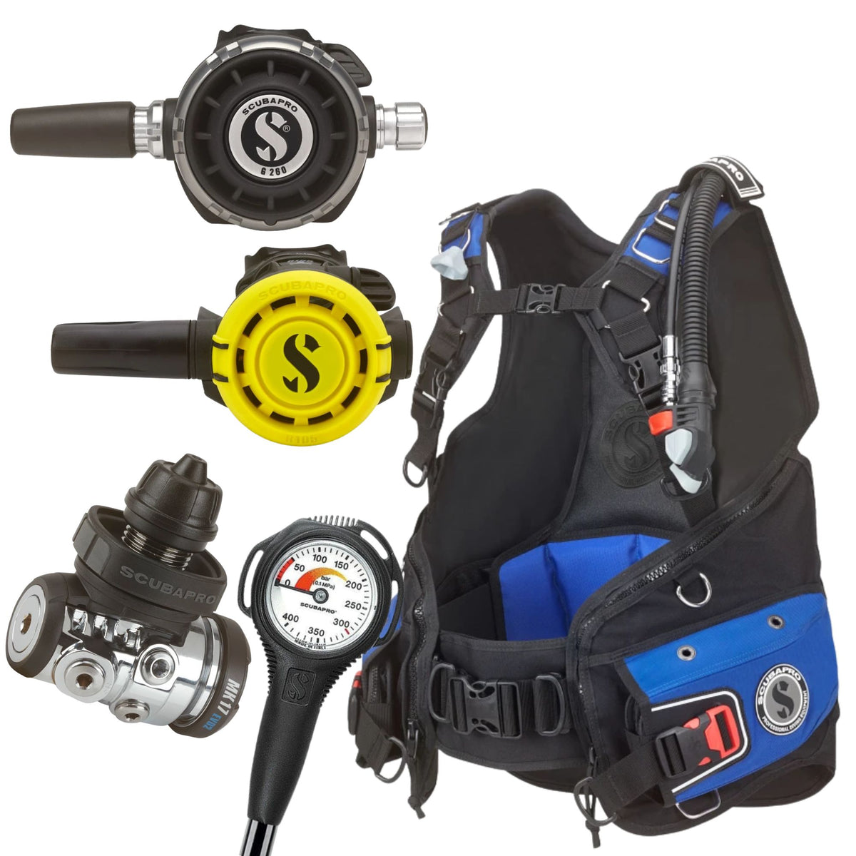 Scubapro Glide BCD Package: MK17 EVO 2 / G260 + R105 Octopus + Gauges ...