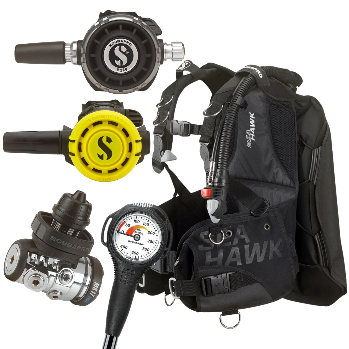 Scubapro Seahawk 2 BCD Package: MK17 EVO 2 / G260 + R105 Octopus + Gau ...