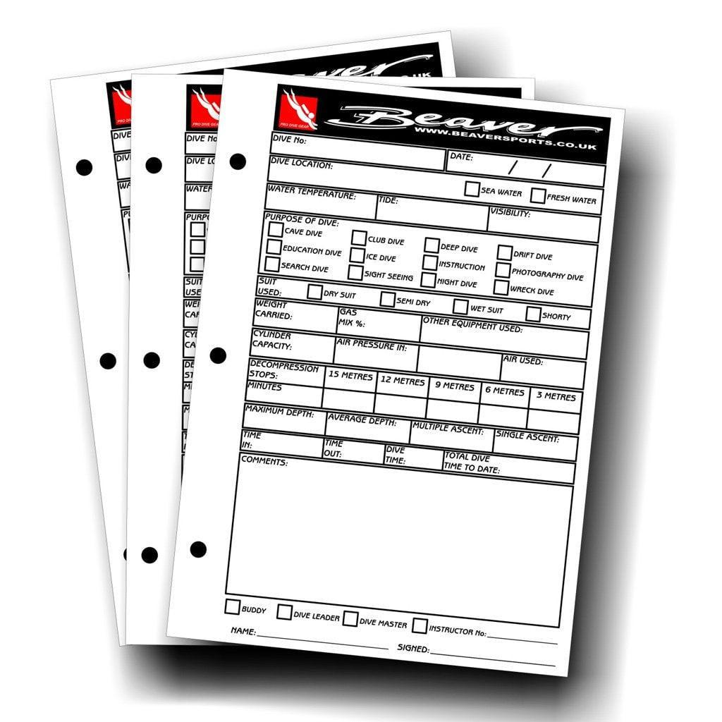 Beaver Dive Folder Log Book Inserts 50 Sheets – Mikes Dive Store